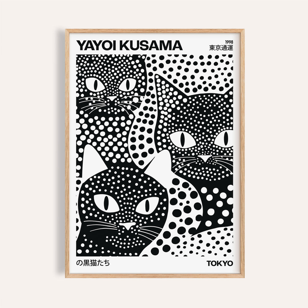 Yayoi Kusama Black Cats | Vibrant Polka Dot Cat Poster