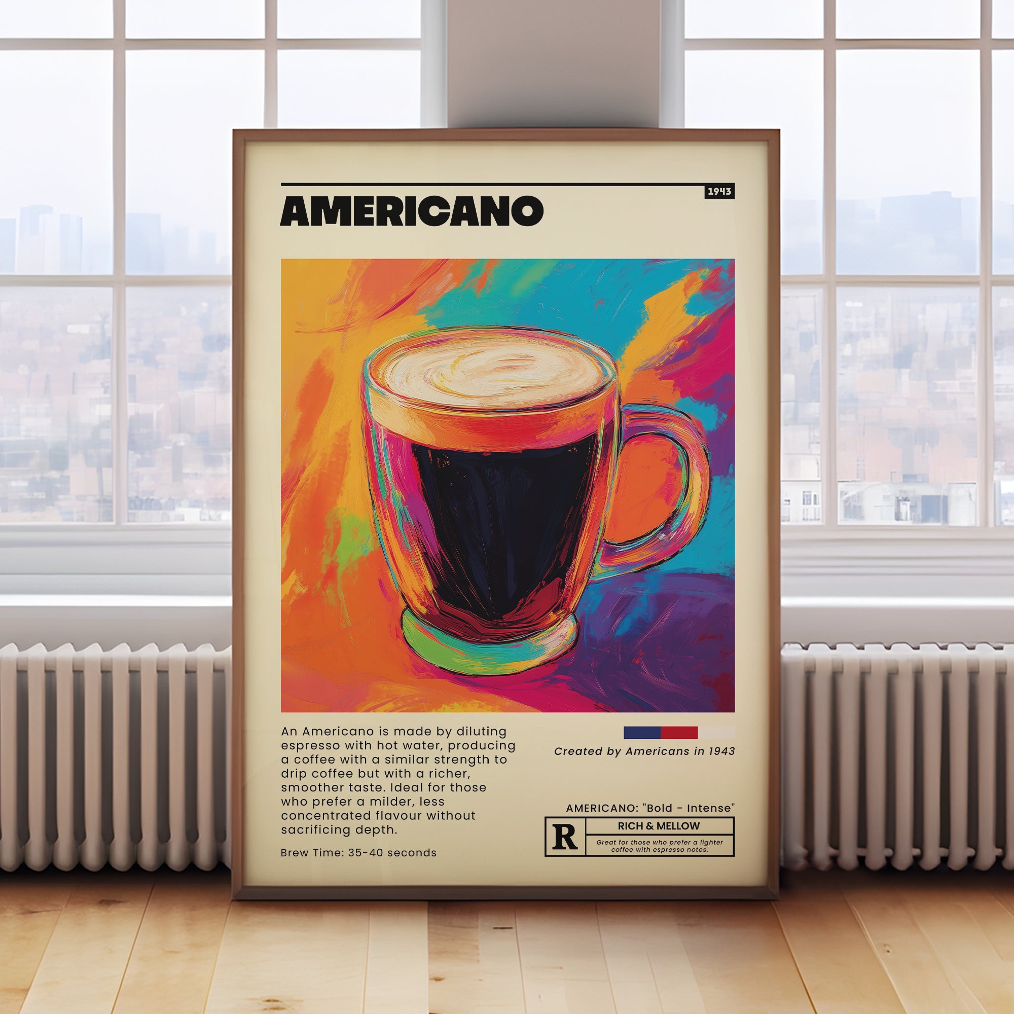 Colourful Coffee Poster Print | Vibrant Americano Kitchen Wall Art ...
