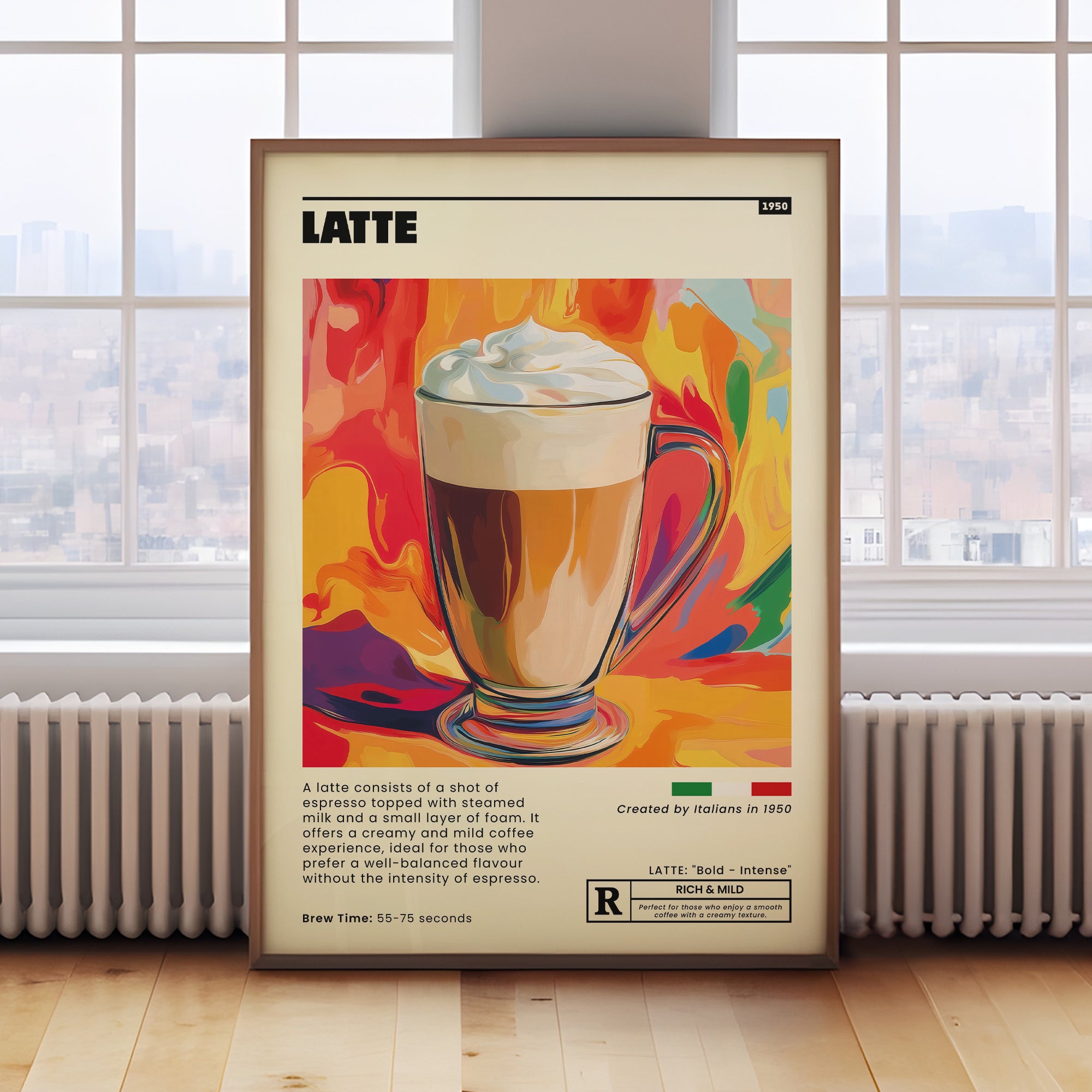 Italian Latte Coffee Poster Print | Vibrant Wall Art for Kitchen ...